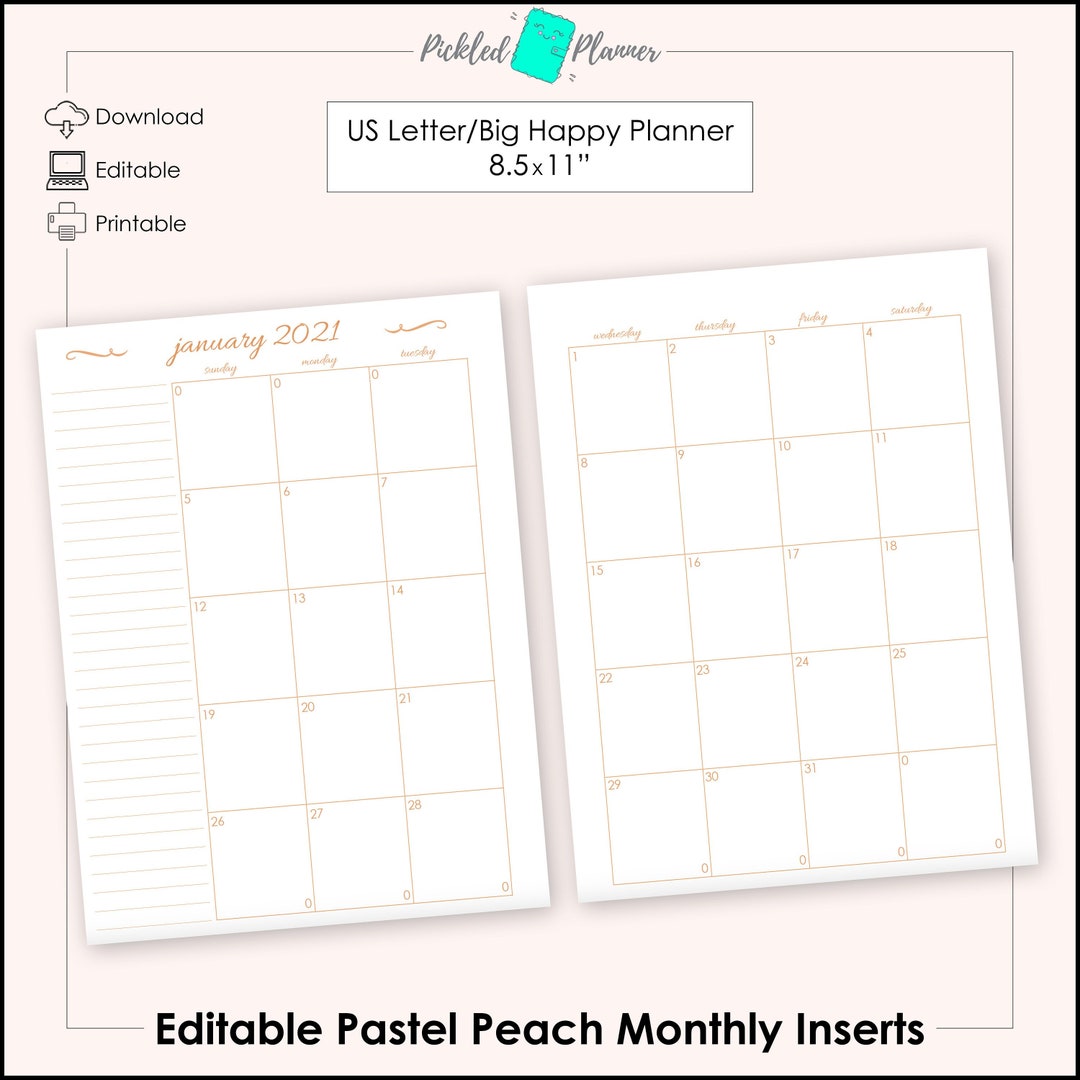 LAST CHANCE! Editable Pastel Peach Undated Monthly Planner/binder ...