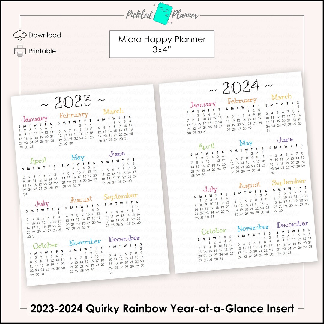 Micro Quirky Bright Rainbow 2023-2024 Dated Year-at-a-glance - Etsy