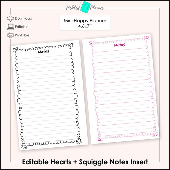 Editable Hearts Squiggles Printable Notes Pages | Etsy