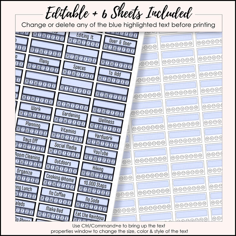 Editable Black & White/clear Habit Tracker Printable Sticker - Etsy