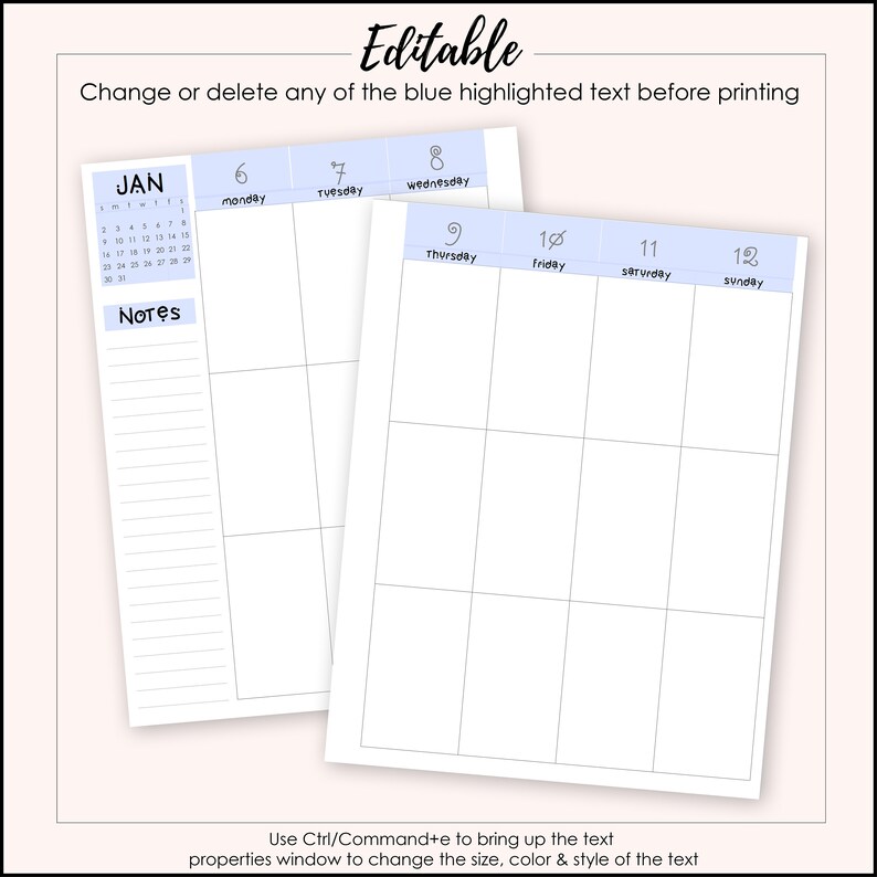 Editable Dotti Undated Vertical Weekly Planner/binder Printable - 8 ...