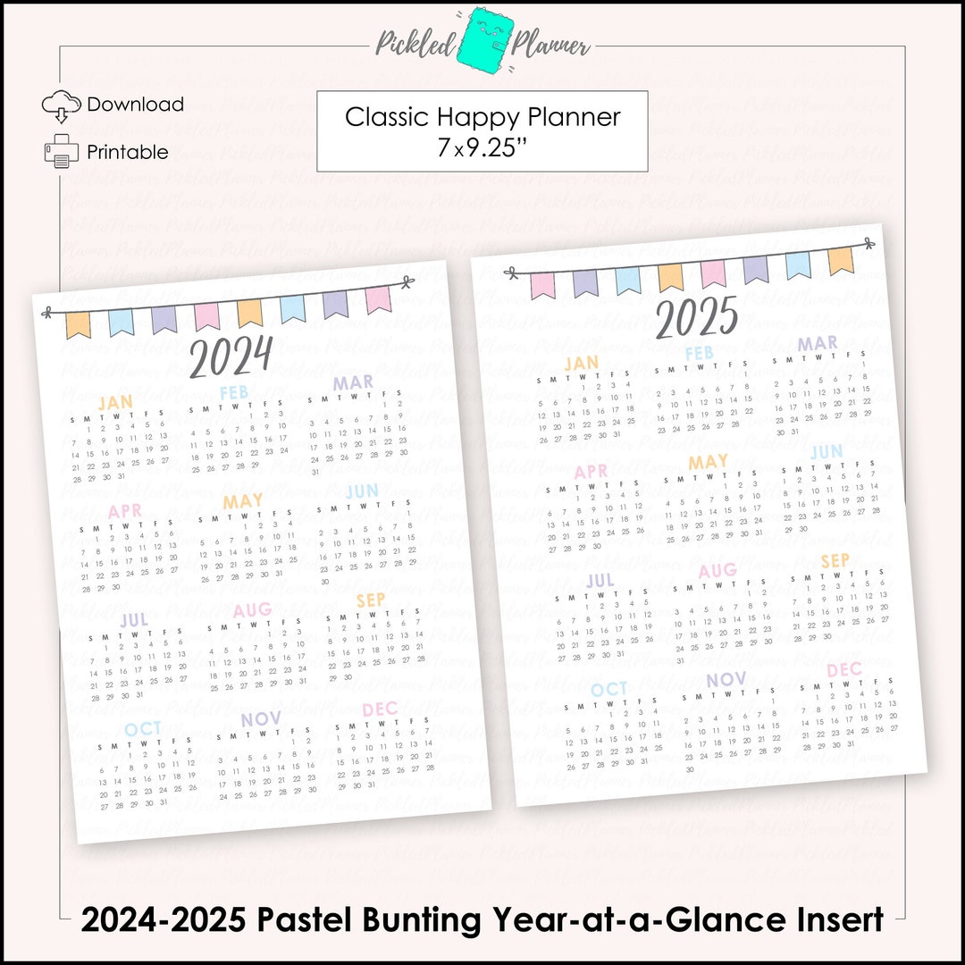 Classic Pastel Bunting 2024-2025 Dated Year-at-a-glance Month Planner ...