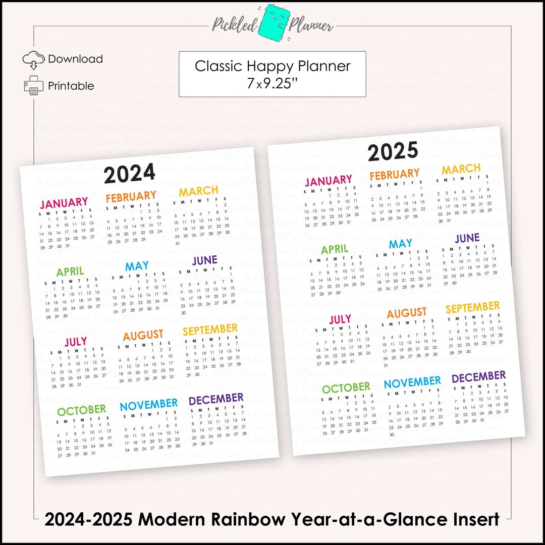 Classic Modern Bright Rainbow 2024-2025 Dated Year-at-a-glance Month ...