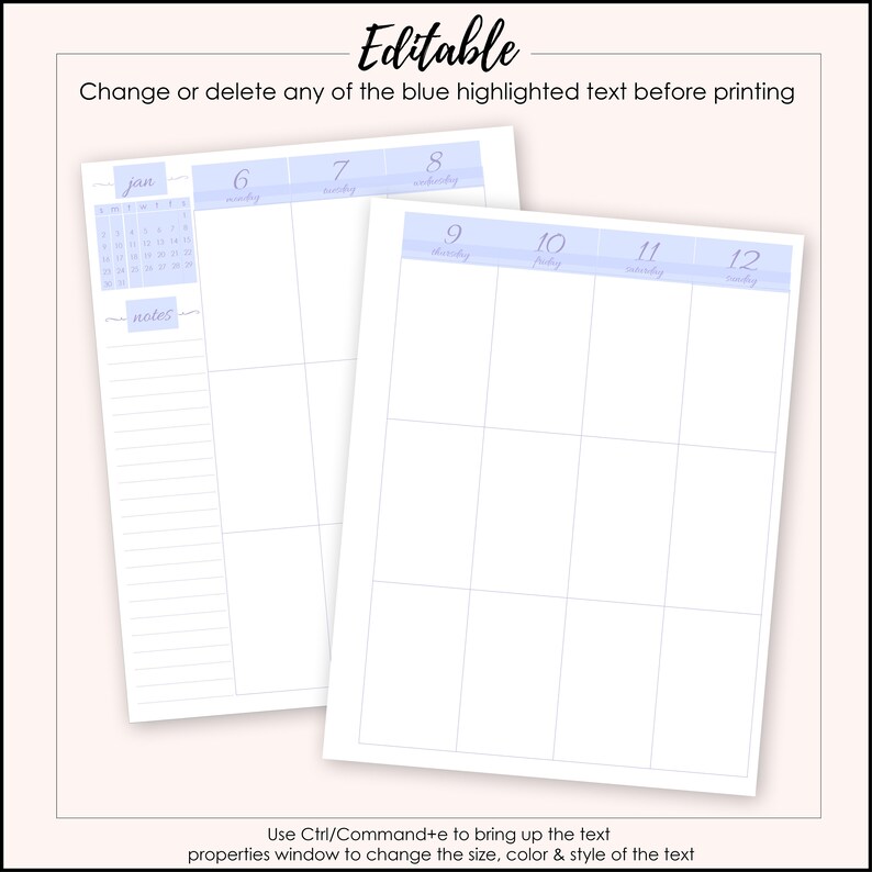 Editable Pastel Lilac Undated Vertical Weekly Planner/binder | Etsy