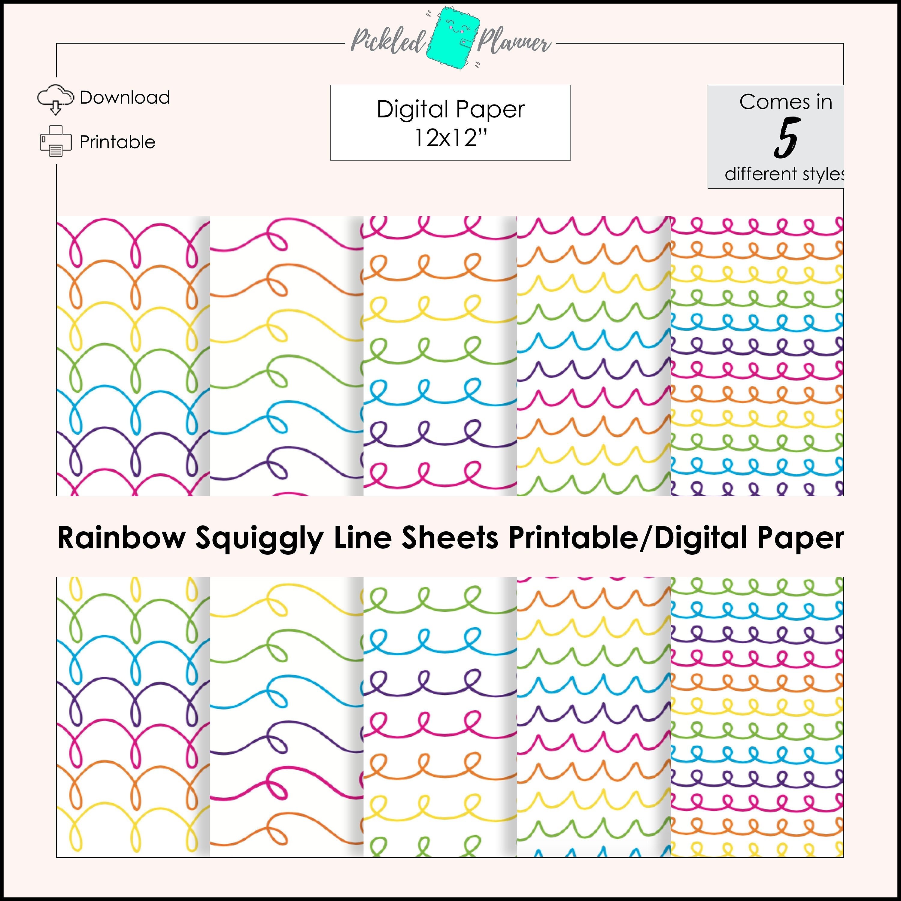 12x12 Sheet 12 Bright Rainbow Lines/Shapes Designs Printable Washi ...