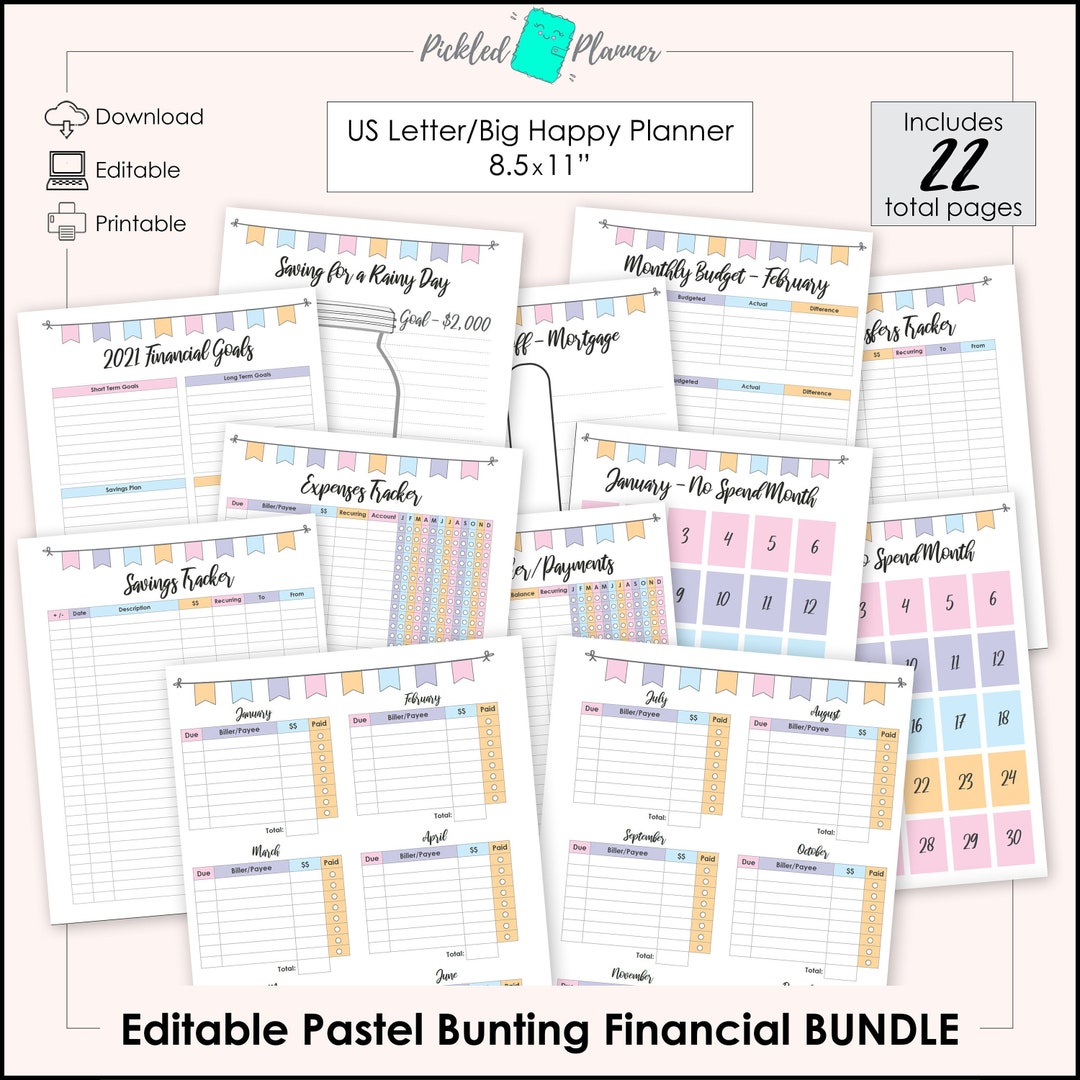 Editable Pastel Bunting Budget/savings/financial Planner/binder ...
