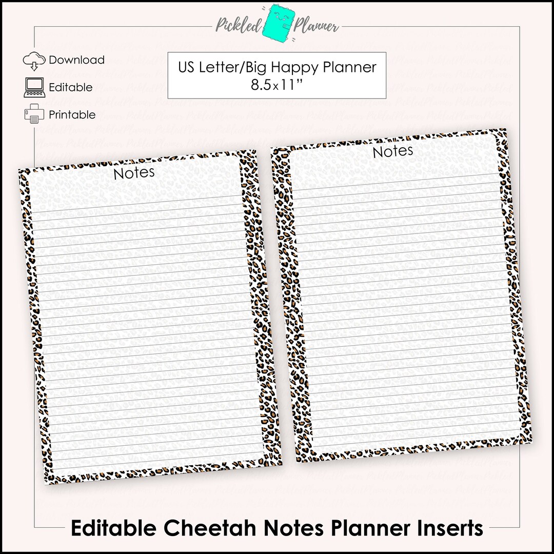 Editable Wild Cheetah Animal Print Notes Planner/binder Printable - 8 ...