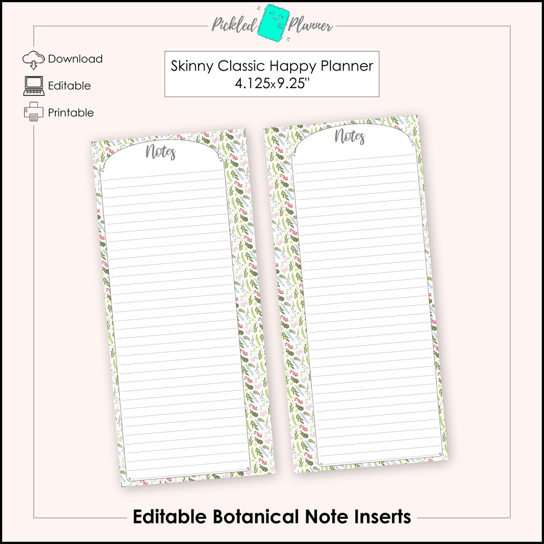 Editable Botanical Plants & Flowers Planner Notes Printables 4.125x9.25 ...