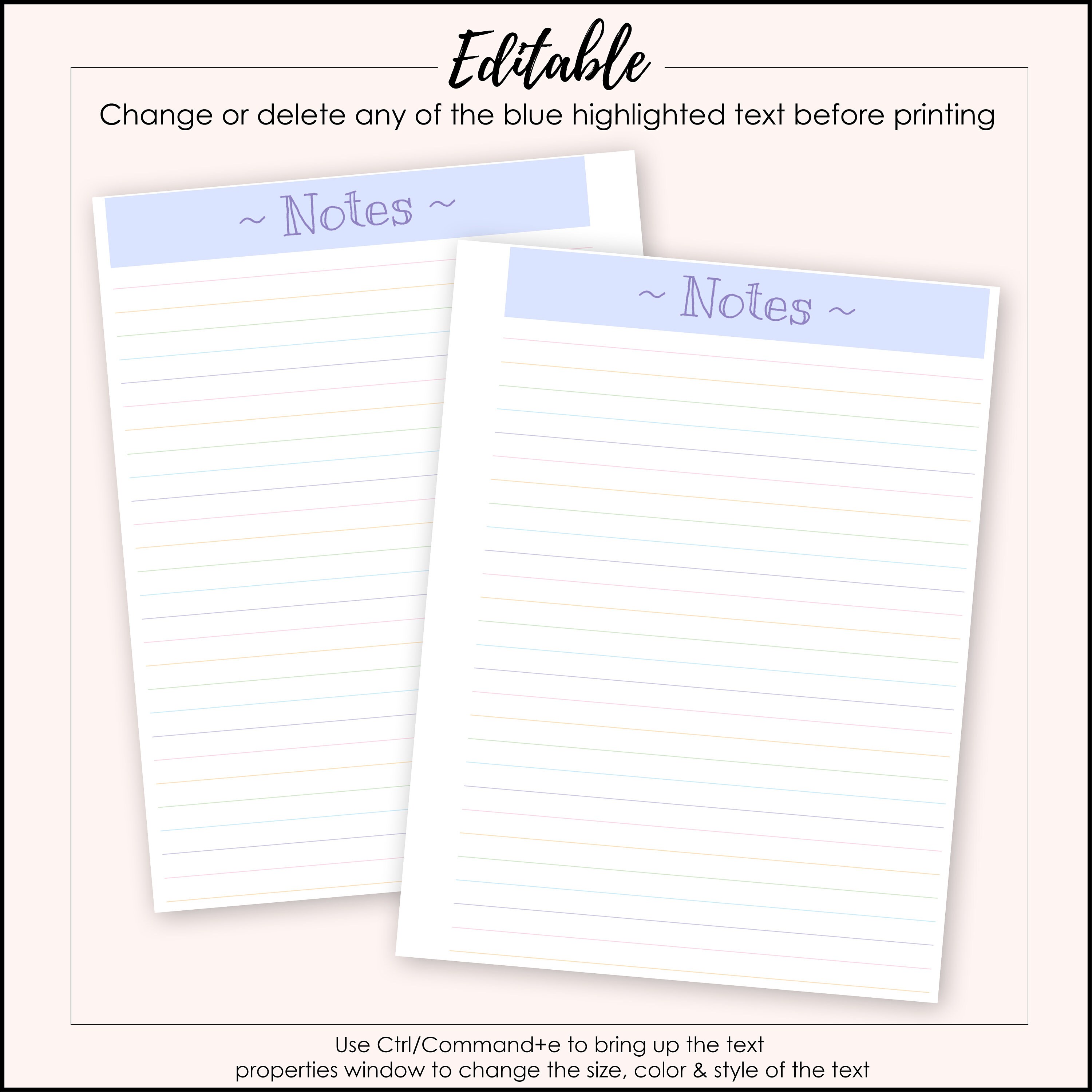 Editable Quirky Pastel Rainbow Notes Printable 7x9.25 | Etsy