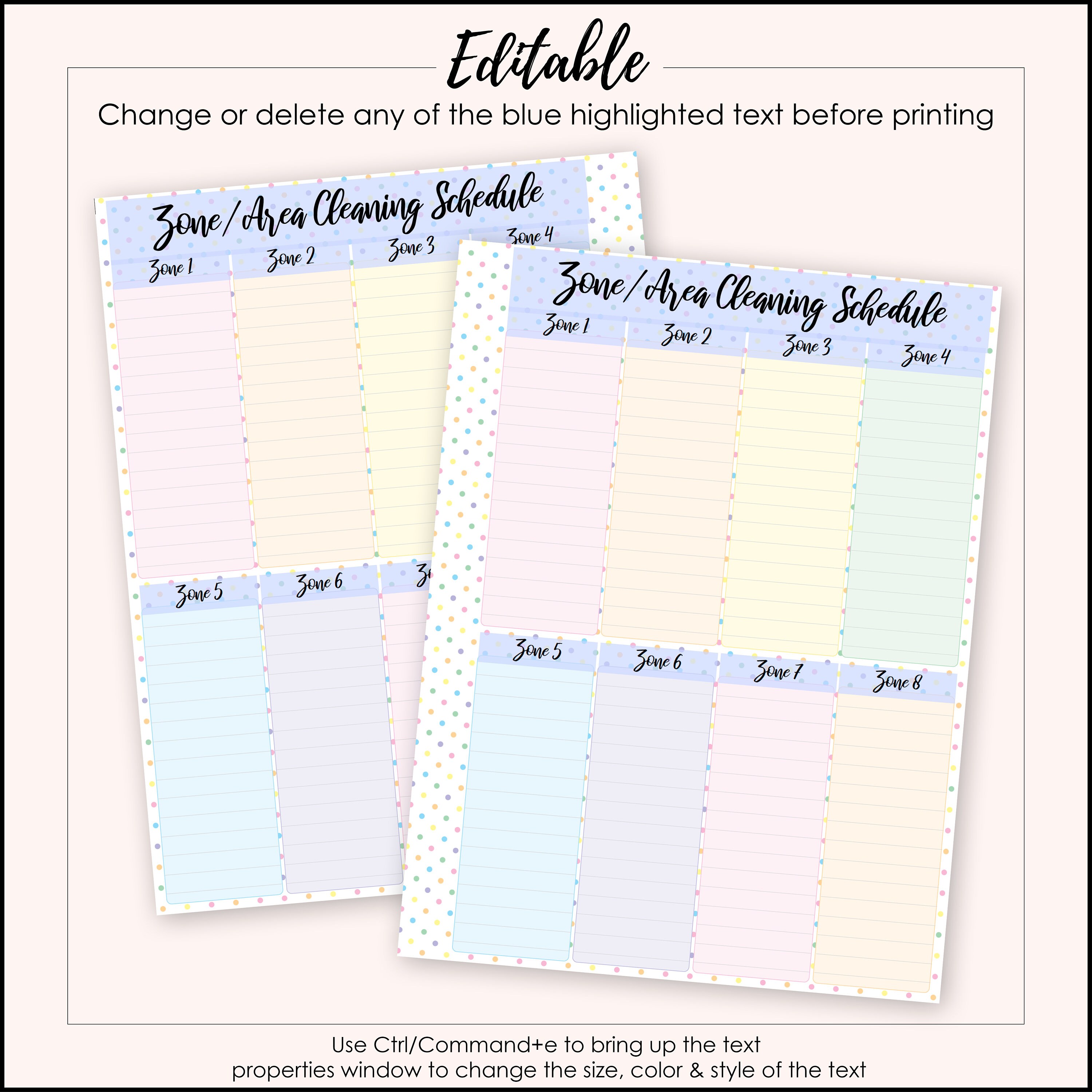 Lined Editable Pastel Dots & Rainbow Boxes Cleaning Schedule | Etsy