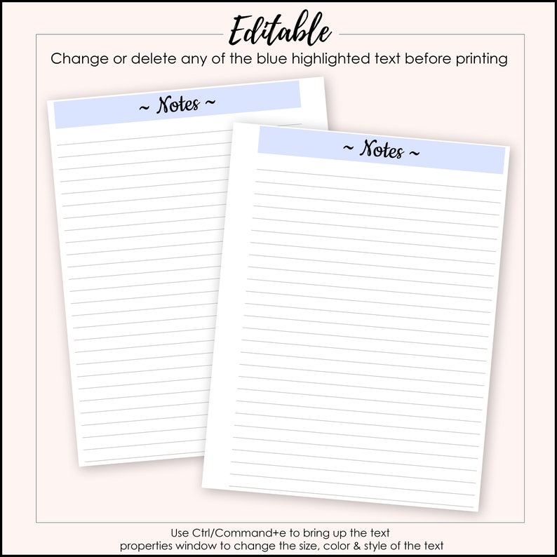 Editable Fancy Black Gray & White Notes Printable - Etsy