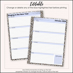 Editable Wild Cheetah Animal Print Undated, Horizontal Weekly Planner ...