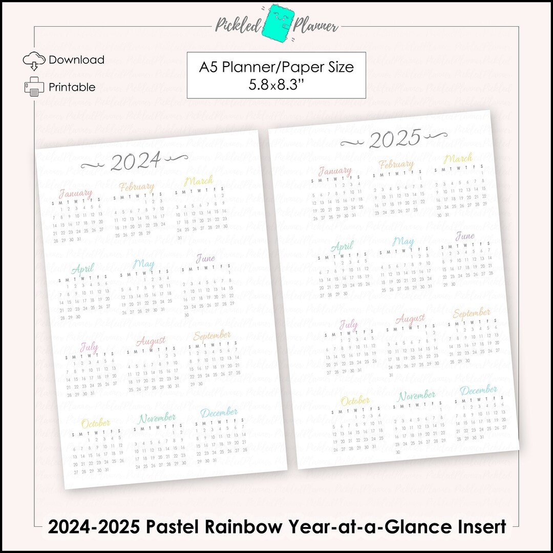 A5 Pastel Rainbow 2024-2025 Dated Year-at-a-glance Month Planner ...