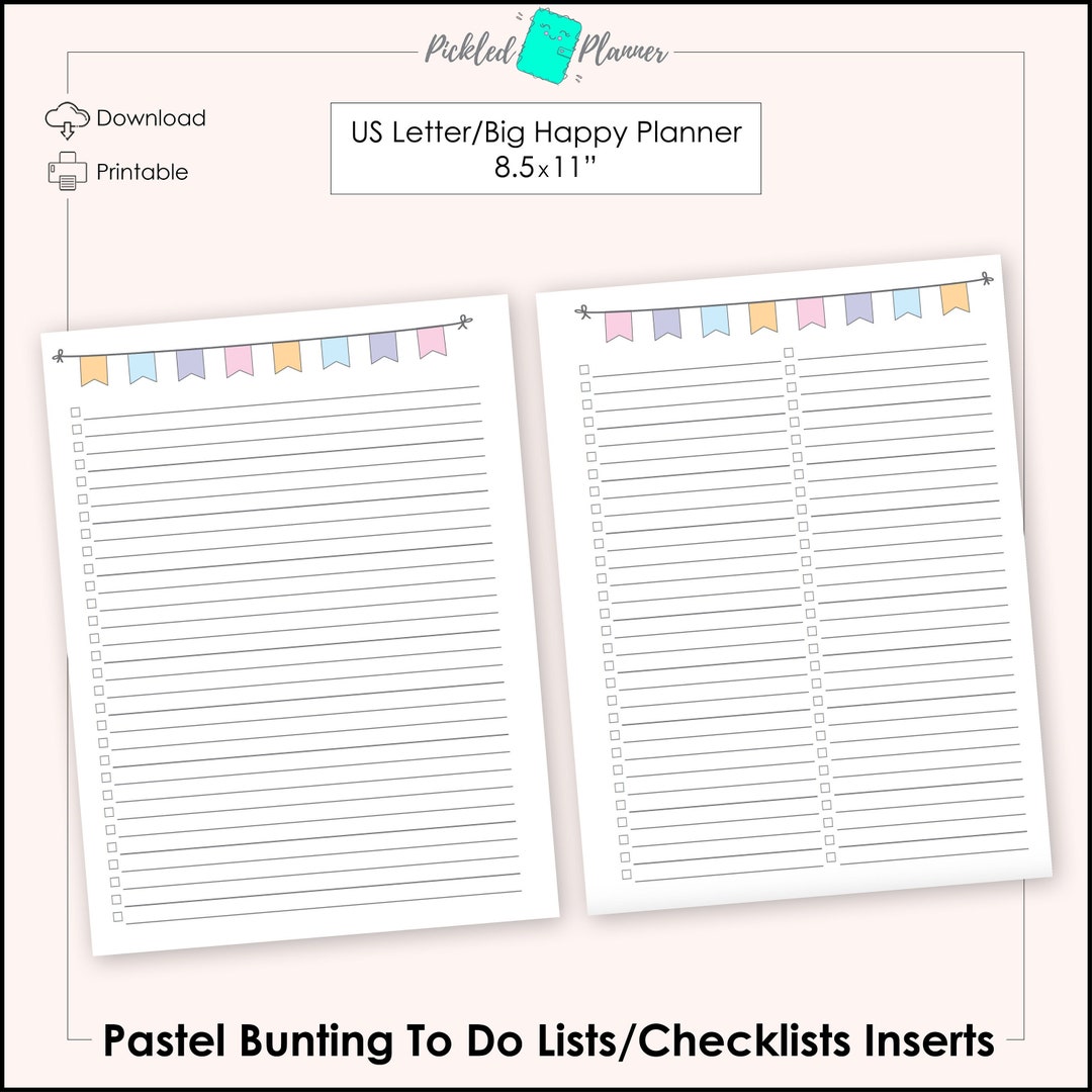 Pastel Bunting 1 & 2 Column Lists/checklists/to Do Planner/binder ...
