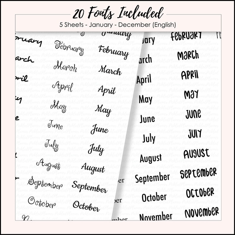 January-december Month Word Stickers english 20 Font - Etsy