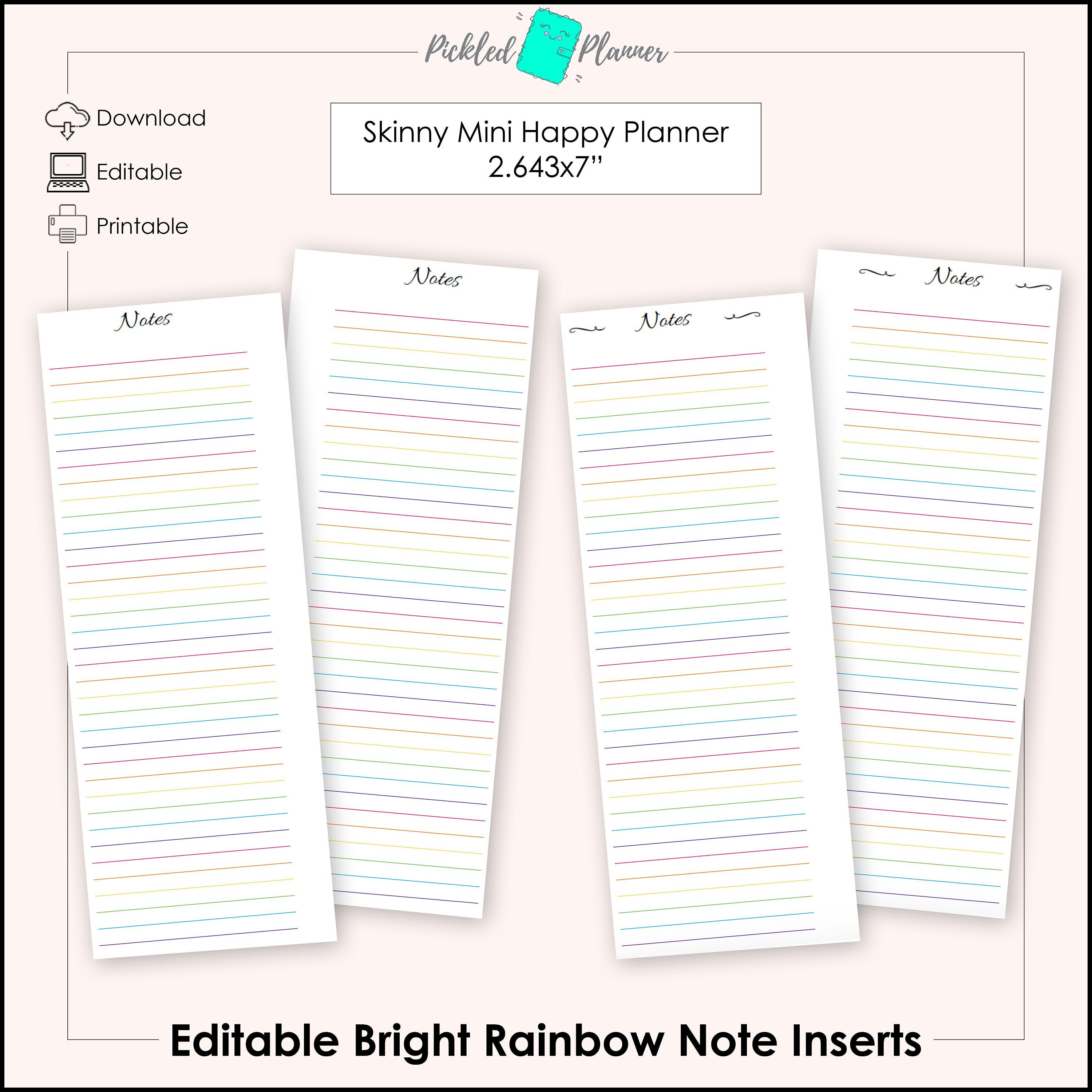 Editable Skinny Mini Bright Rainbow Planner Notes Printables | Etsy