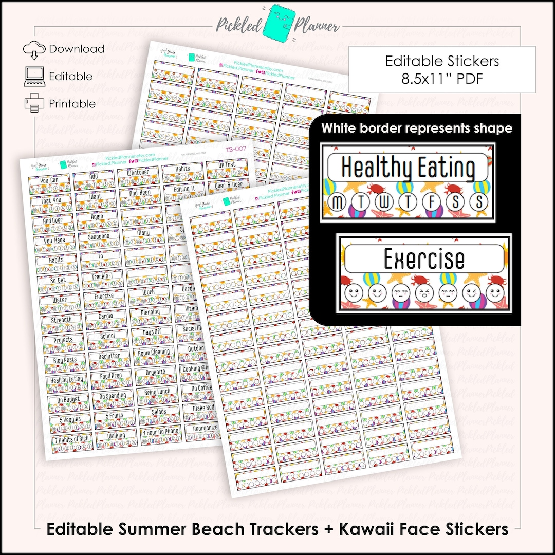 LIMITED TIME Editable Summer Beach Habit Tracker Printable Sticker ...