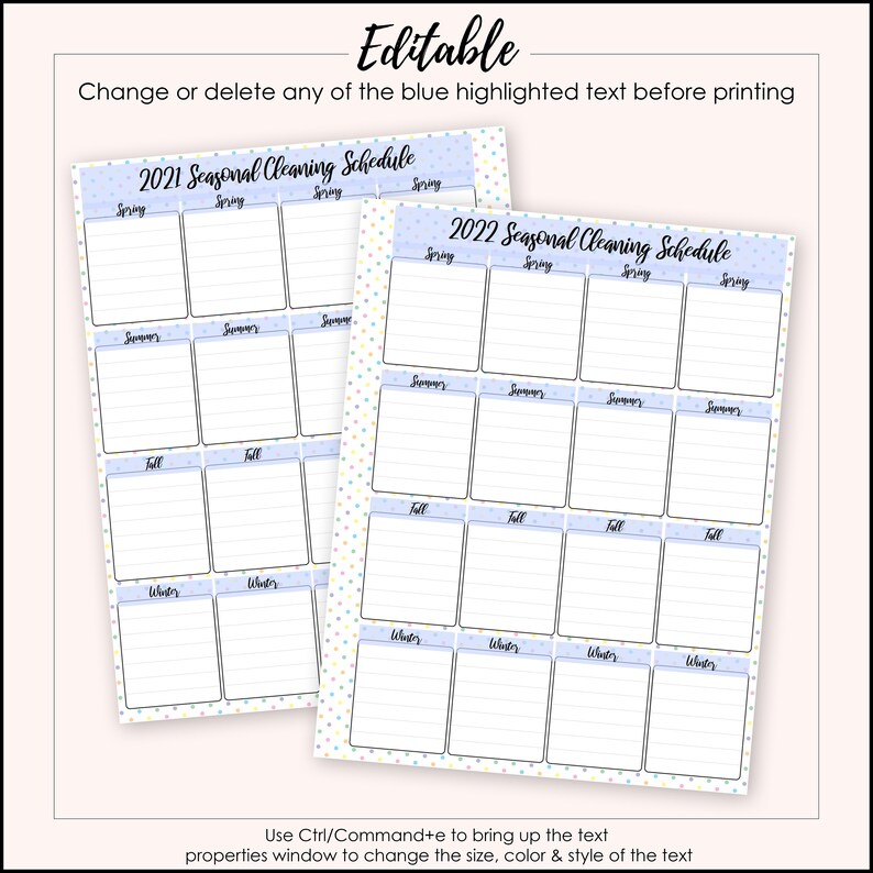 Lined Editable Pastel Dots & Black Boxes Cleaning Schedule | Etsy