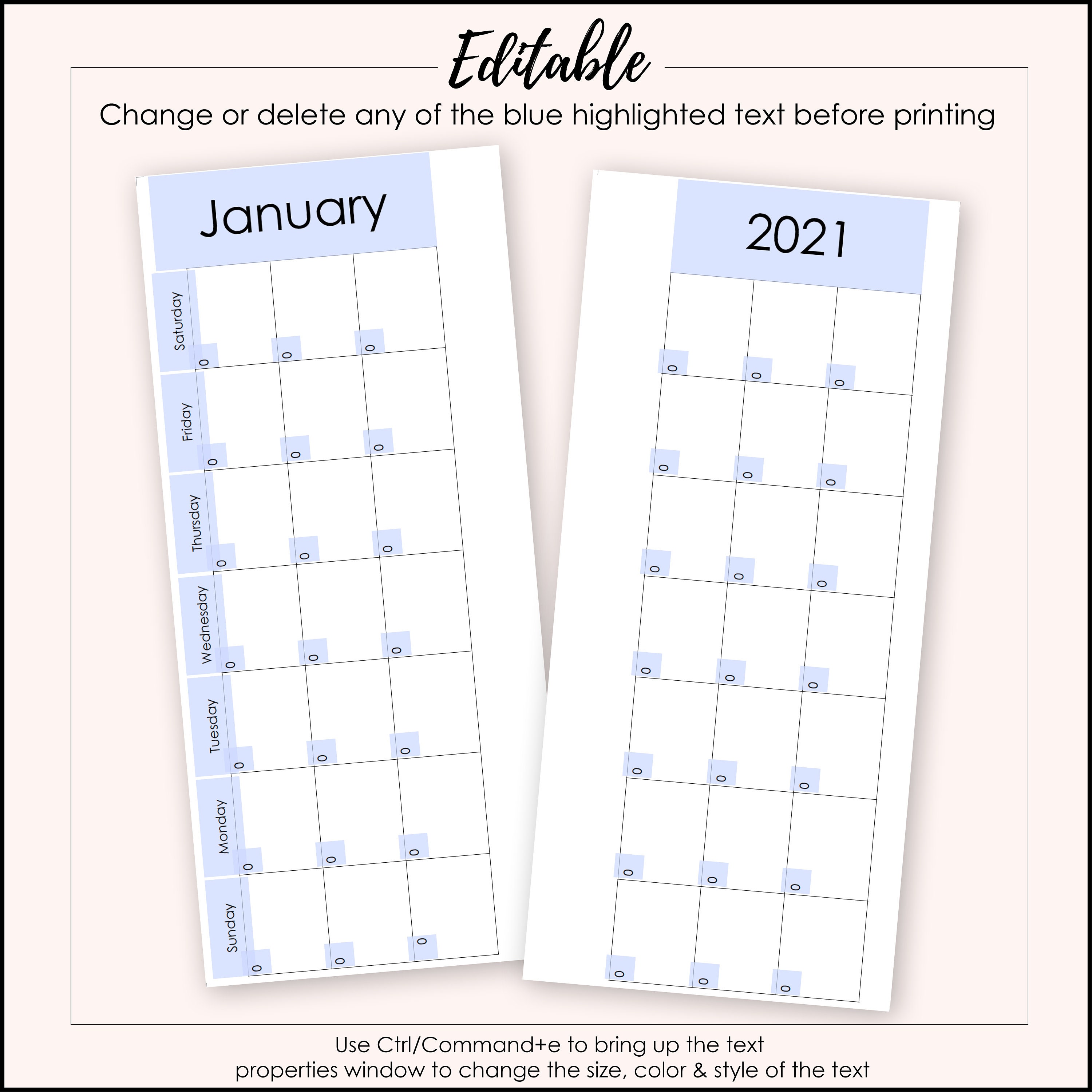 Editable Modern Black & White Undated Perpetual Monthly - Etsy