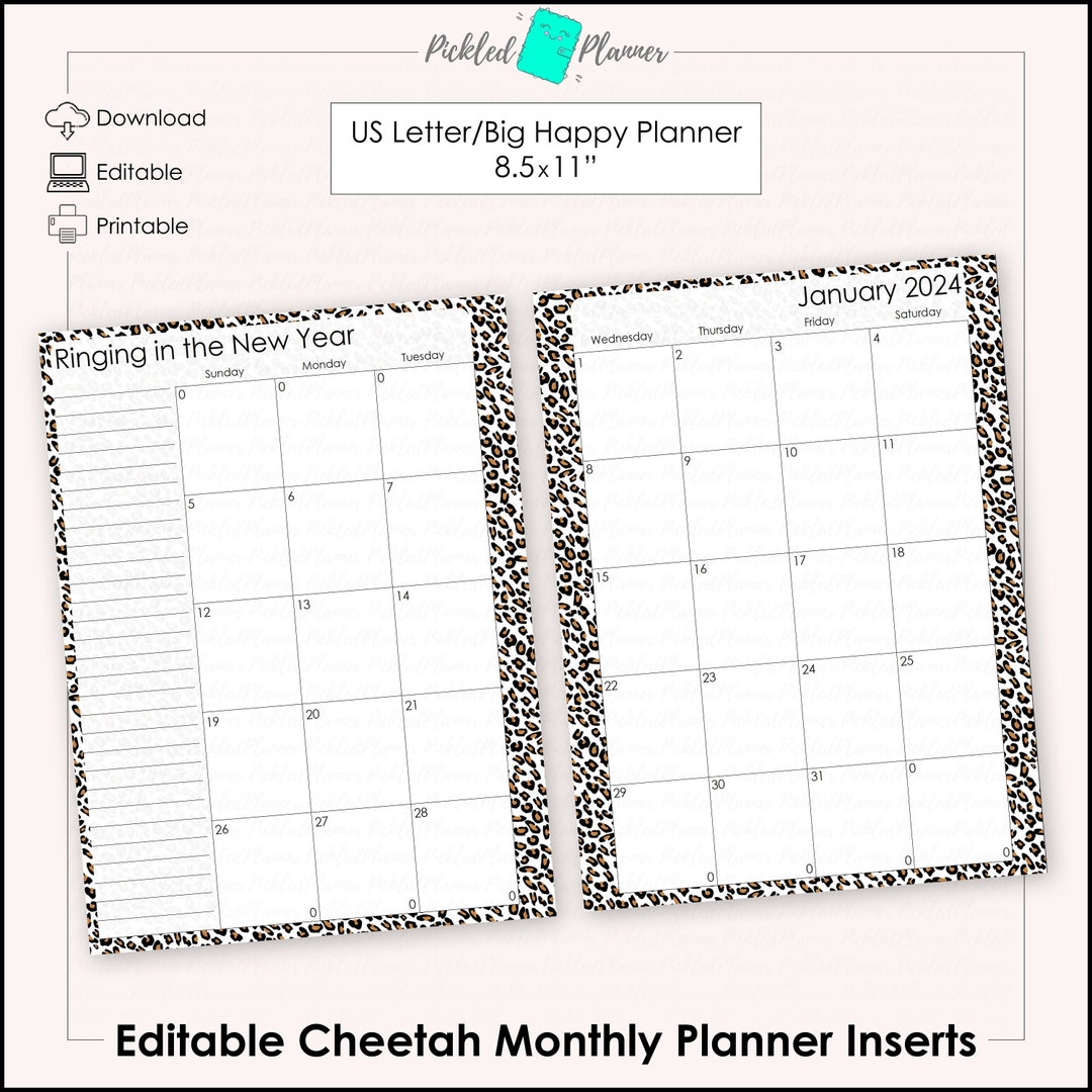 Editable Wild Cheetah Animal Print Undated, Monthly Planner/binder ...