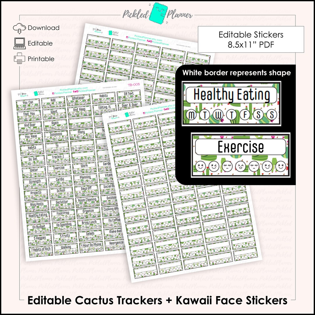 Editable Cactus Habit Tracker Printable Sticker Sheets - Etsy