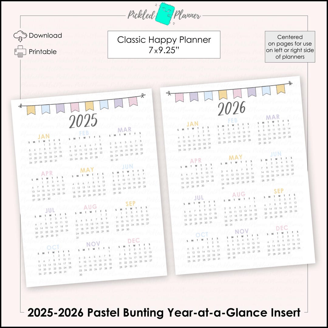 NEW Centered Classic Pastel Bunting 2025-2026 Dated Year-at-a-glance ...