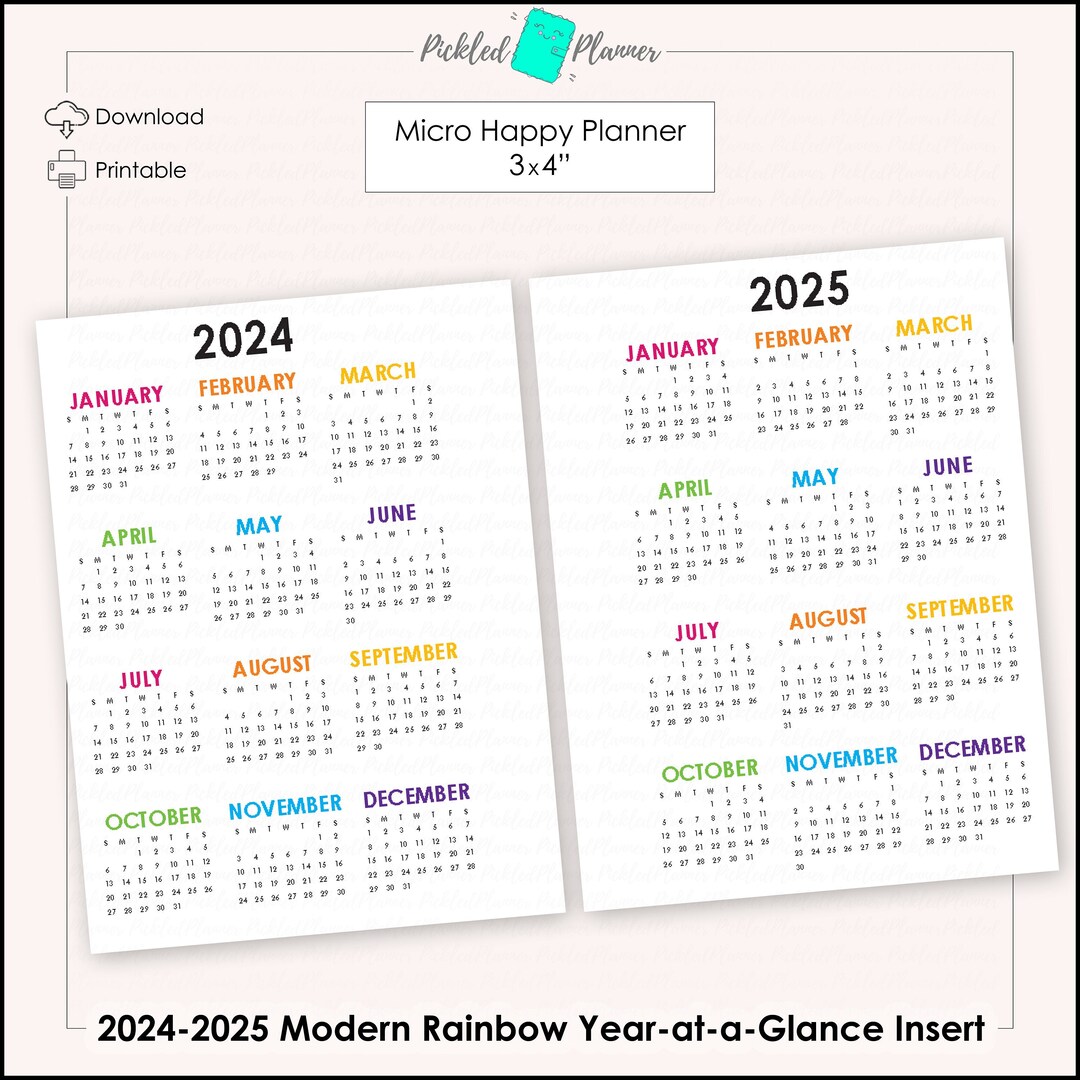 NEW Micro Modern Bright Rainbow 2024-2025 Dated Year-at-a-glance Month ...