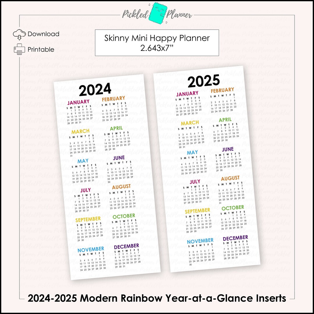Skinny Mini Modern Bright Rainbow 2024-2025 Dated Year-at-a-glance ...