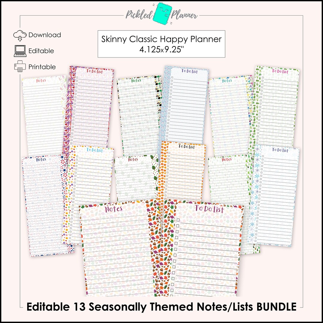 Editable Notes/to Do Lists 13 Seasonal Themed 1st Edition Planner ...