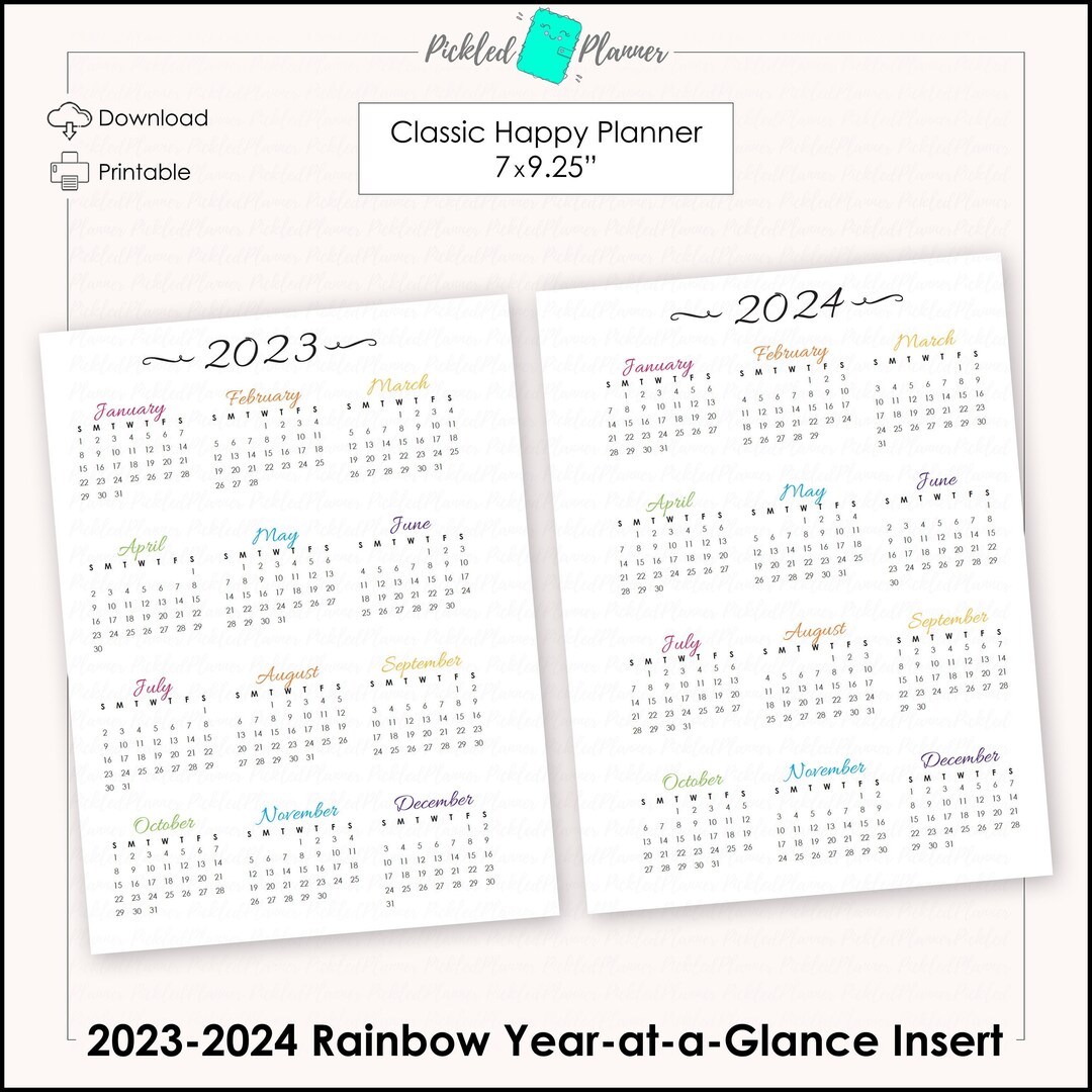 Classic Bright Rainbow 2023-2024 Dated Year-at-a-glance Month Planner ...