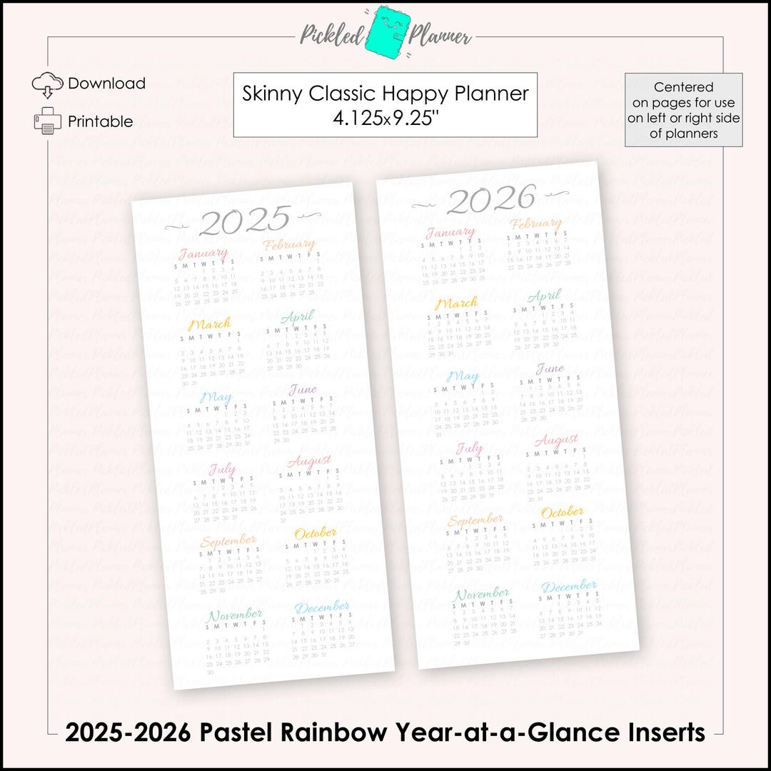 Centered Pastel Rainbow 2025-2026 Dated Year-at-a-glance Month Planner ...