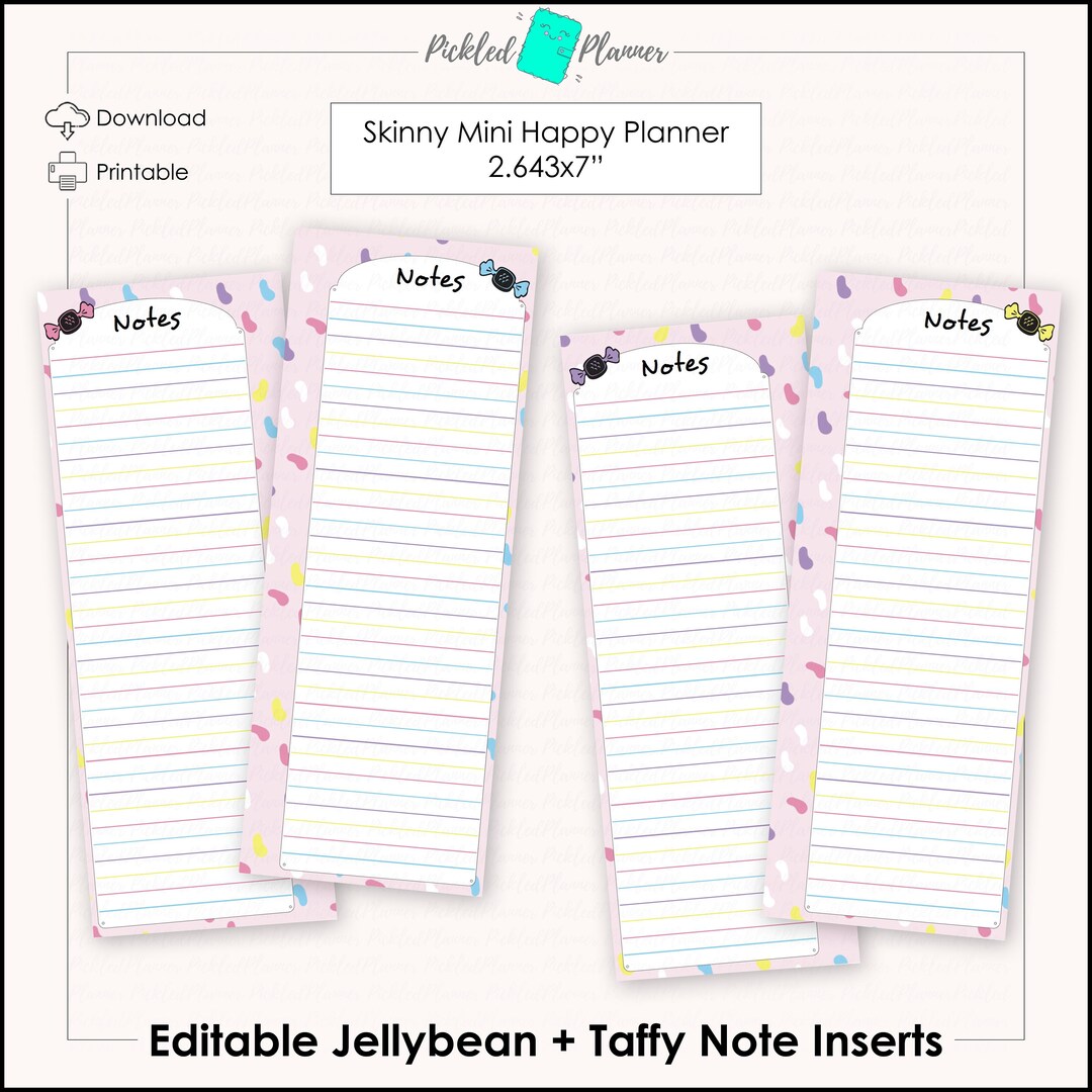 Editable Skinny Mini Jellybeans Taffy Planner Notes Printables 2.643x7 ...