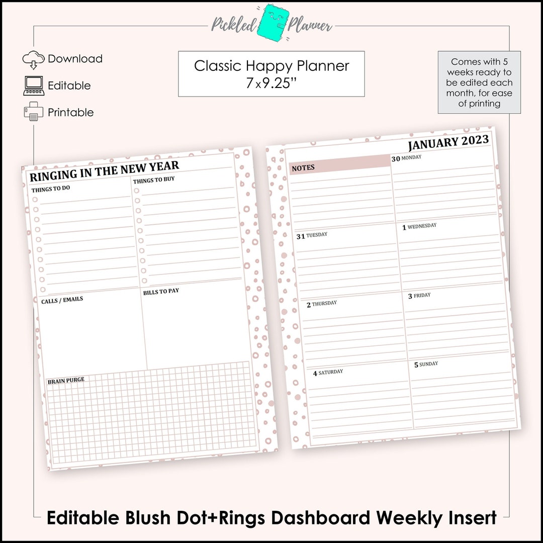 LAST CHANCE Editable Blush Pink Dotsrings Undated, Dashboard Weekly ...