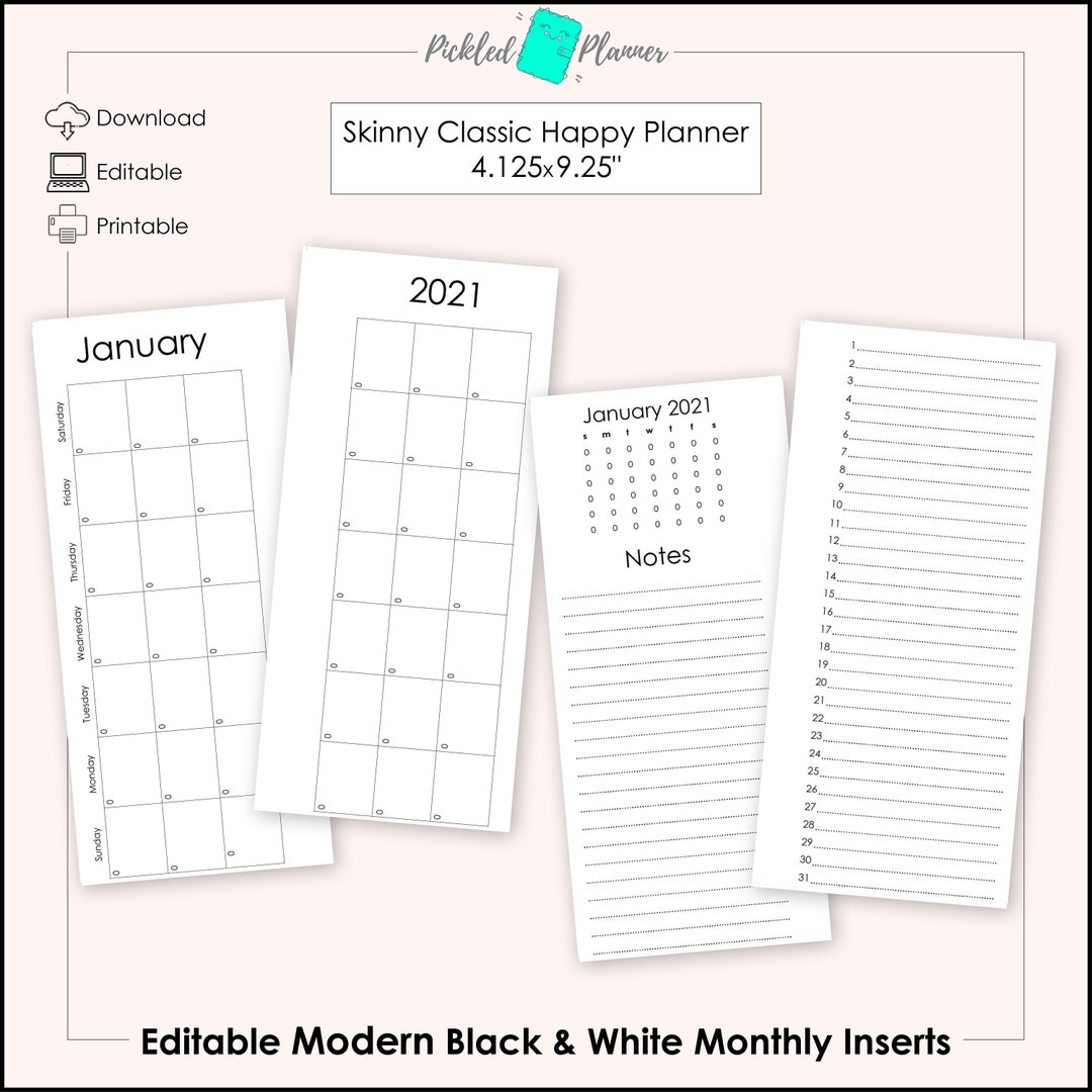 Editable Modern Black & White Undated, Perpetual Monthly Planner ...