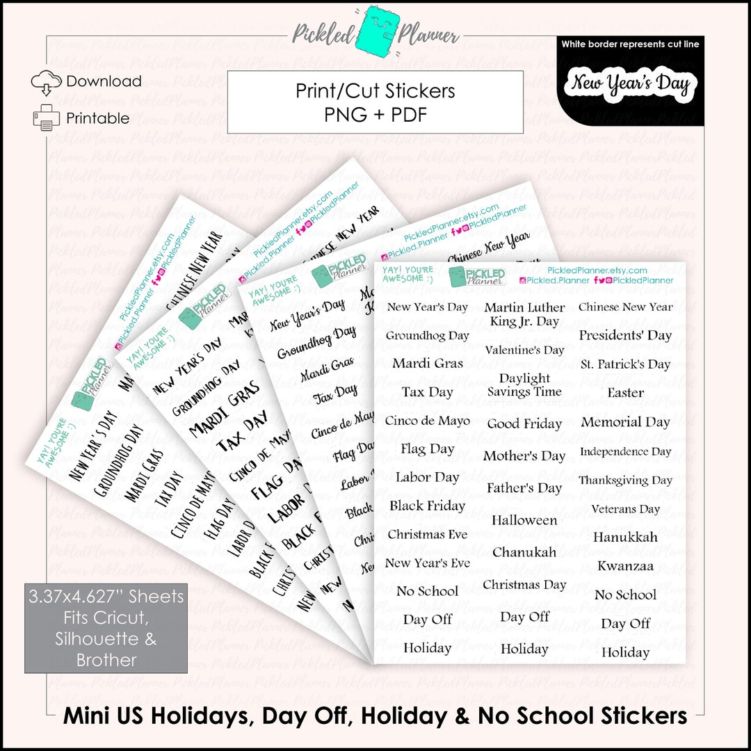 Printable Mini US Holidays, Day Off, Holiday & No School Stickers Print ...