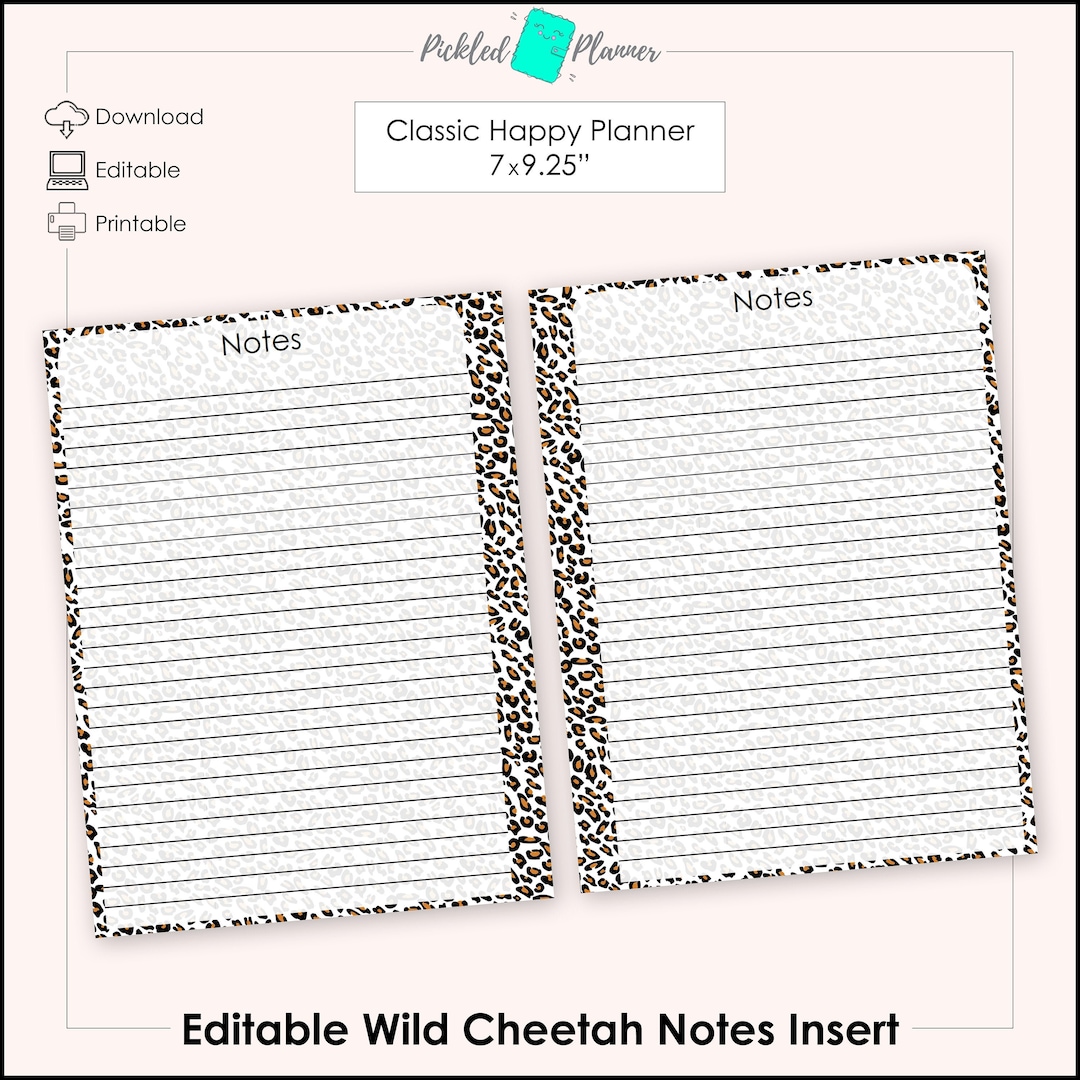 Editable Wild Cheetah Notes Printable 7x9.25 Classic - Etsy
