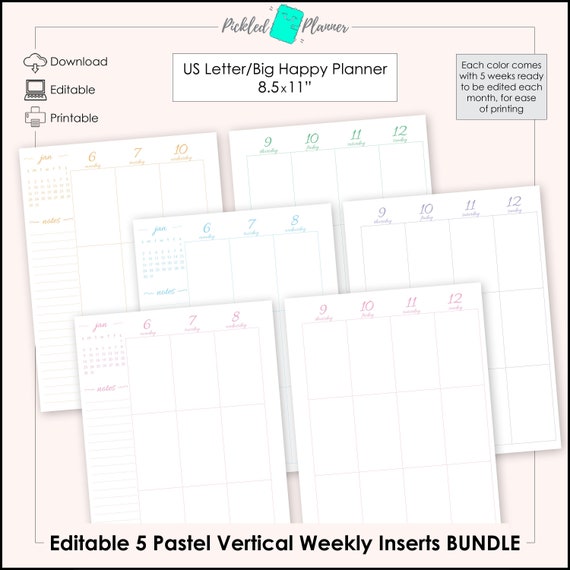 Editable All 5 Pastel Undated Vertical Weekly Planner/binder | Etsy