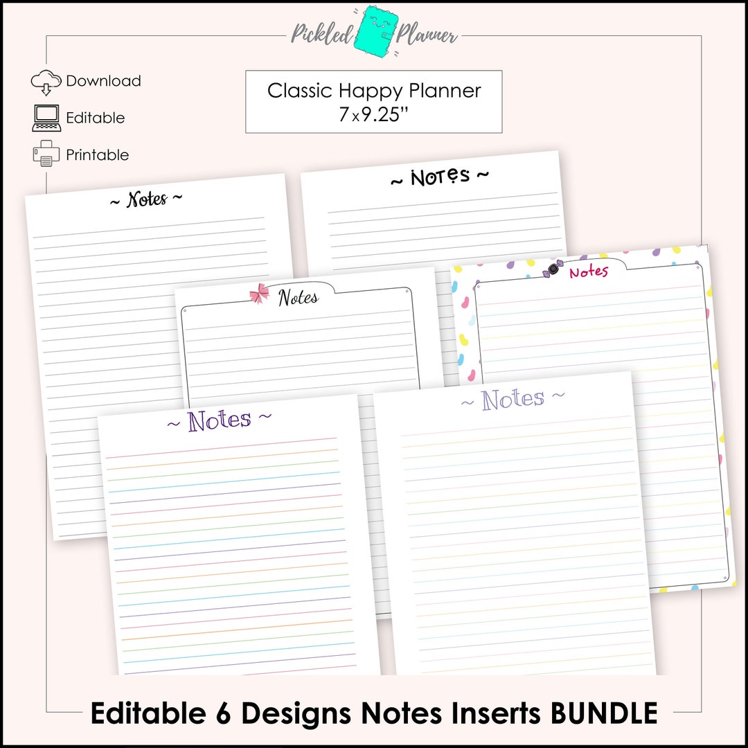 Editable Notes Printable in 6 Designs BUNDLE - 7x9.25" Classic Happy ...