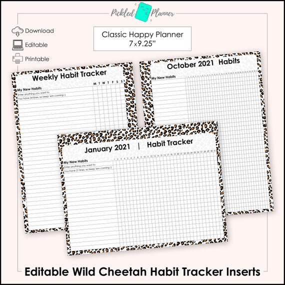 Editable Wild Cheetah Habit Tracker Printables 7x9.25 | Etsy