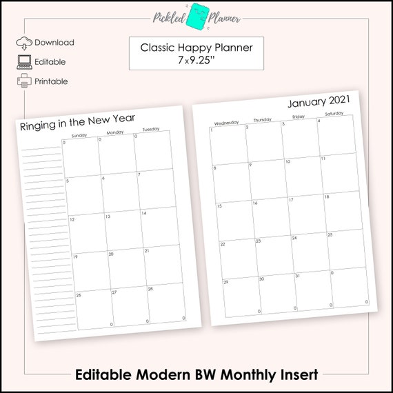 Editable Modern Black & White Undated Monthly Planner/binder | Etsy