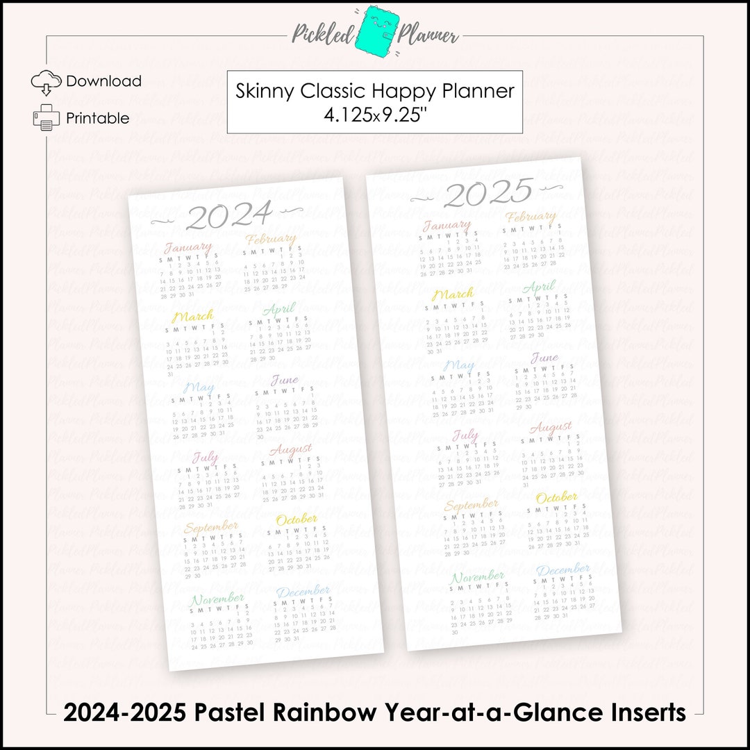 Pastel Rainbow 2024-2025 Dated Year-at-a-glance Month Planner Printable ...