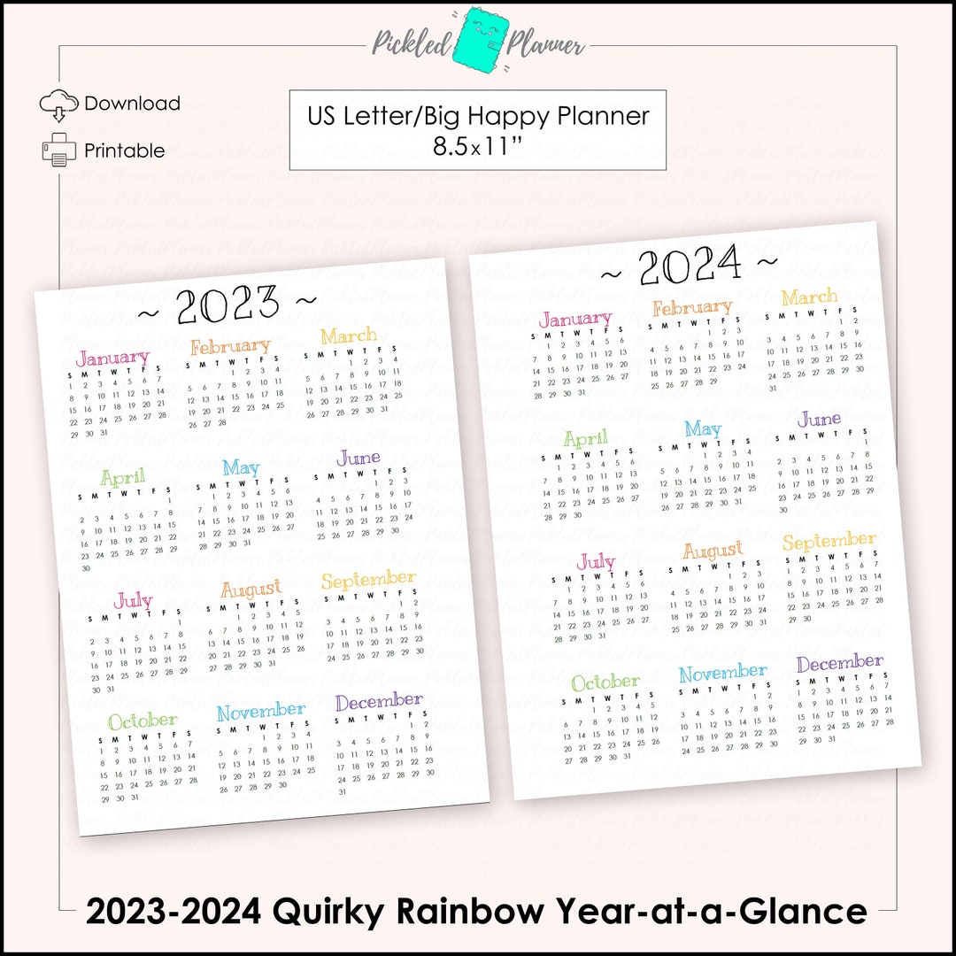 Quirky Rainbow 2023-2024 Dated Year-at-a-glance Month Planner - Etsy ...