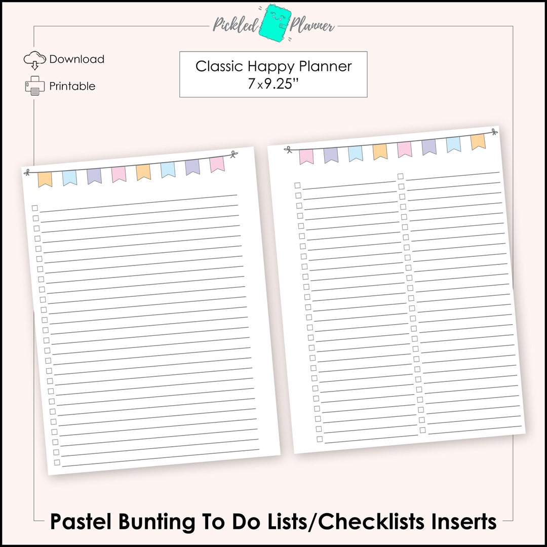 Pastel Bunting 1 & 2 Column Lists/checklists/to Do Planner/binder ...