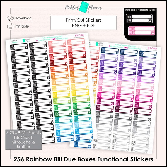 Rainbow BILL DUE Functional Stickers Print/cut Sticker - Etsy