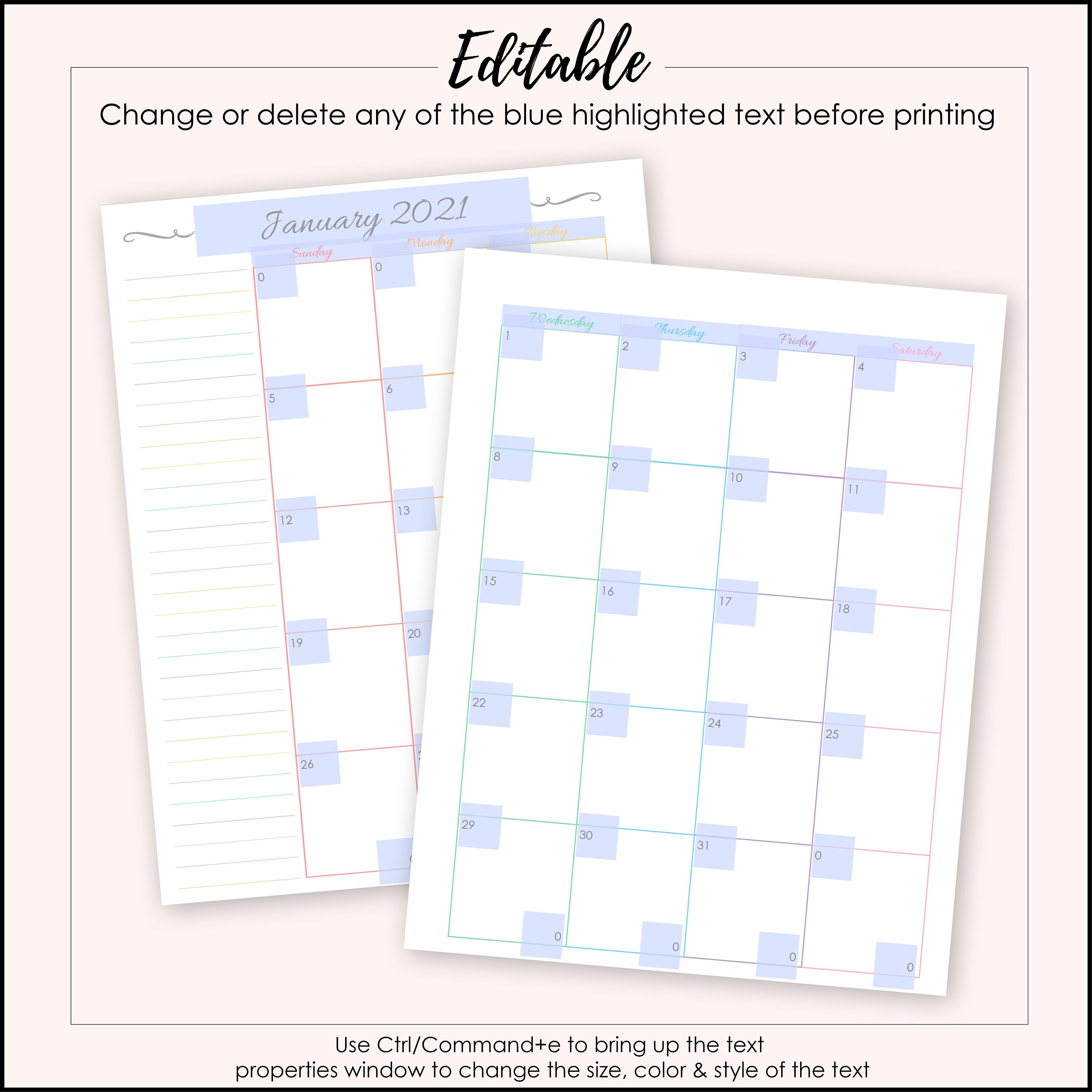 Editable Pastel Rainbow Undated, Monthly Planner/binder Printable - 8 ...