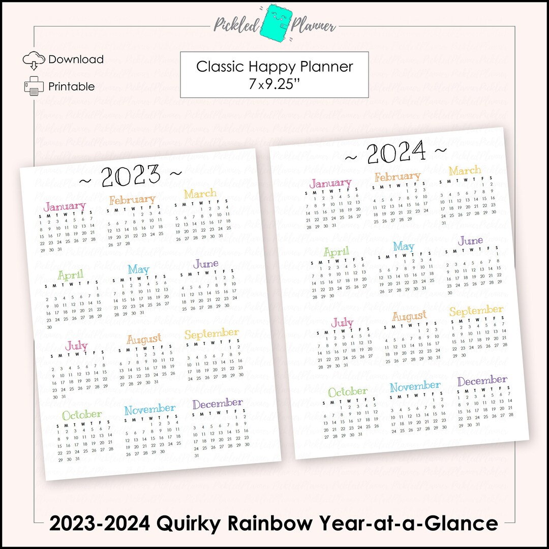 Classic Quirky Rainbow 2023-2024 Dated Year-at-a-glance Month - Etsy