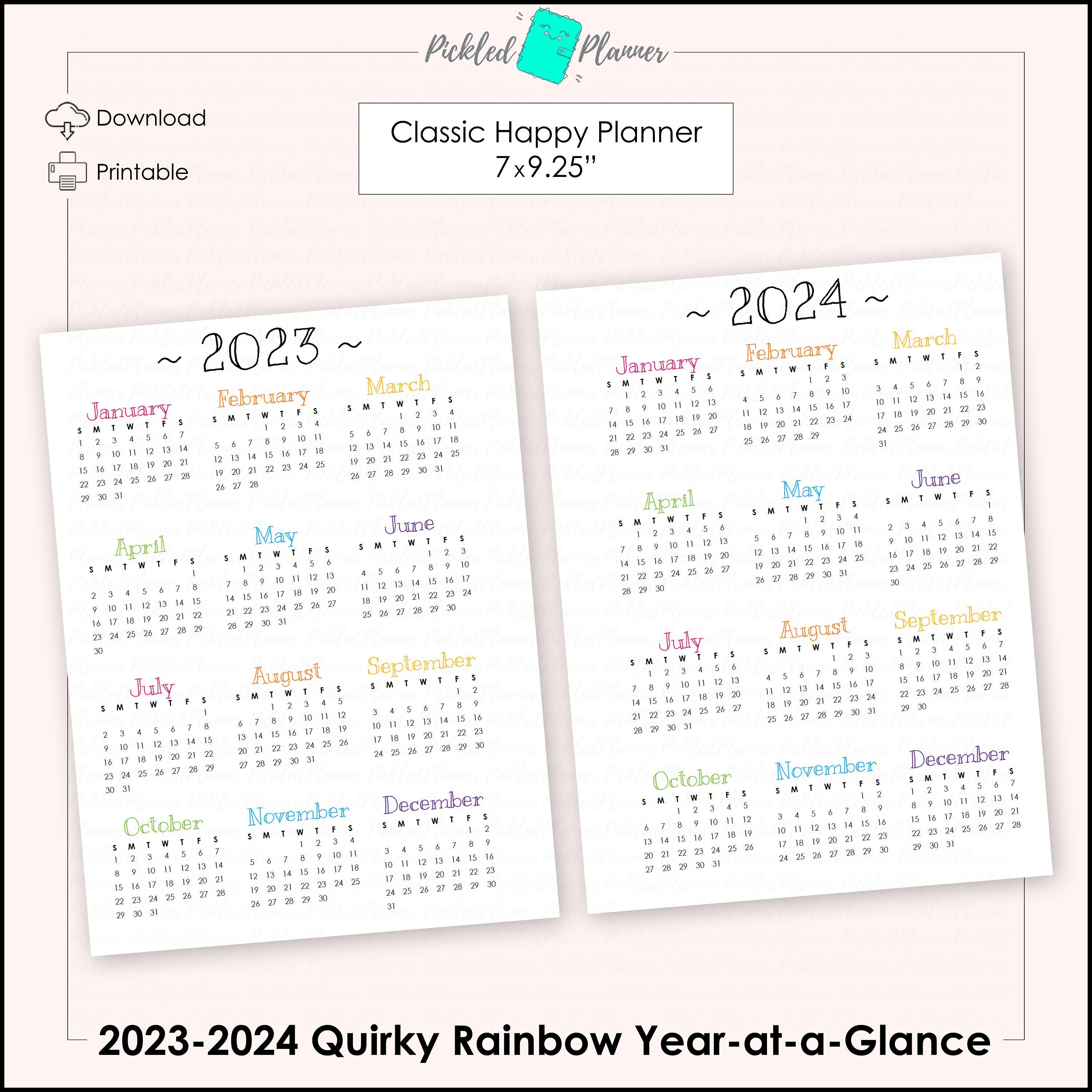 Classic Quirky Rainbow 2023-2024 Dated Year-at-a-Glance Month - Etsy ...