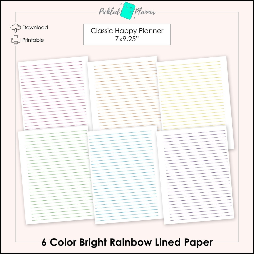 6 Color Bright Rainbow Lined/ruled Paper Printable BUNDLE - 7x9.25 ...