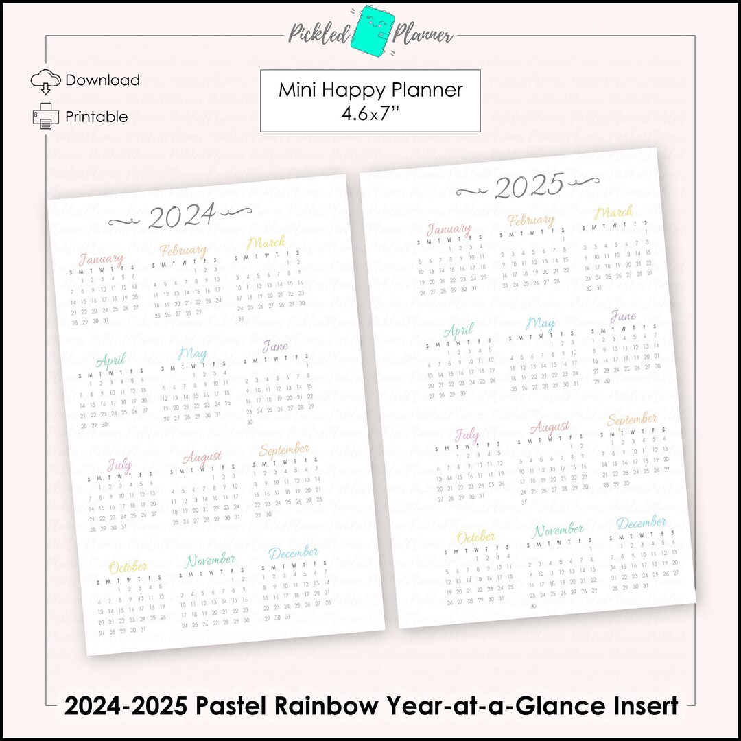 Mini Pastel Rainbow 2024-2025 Dated Year-at-a-glance Month Planner ...
