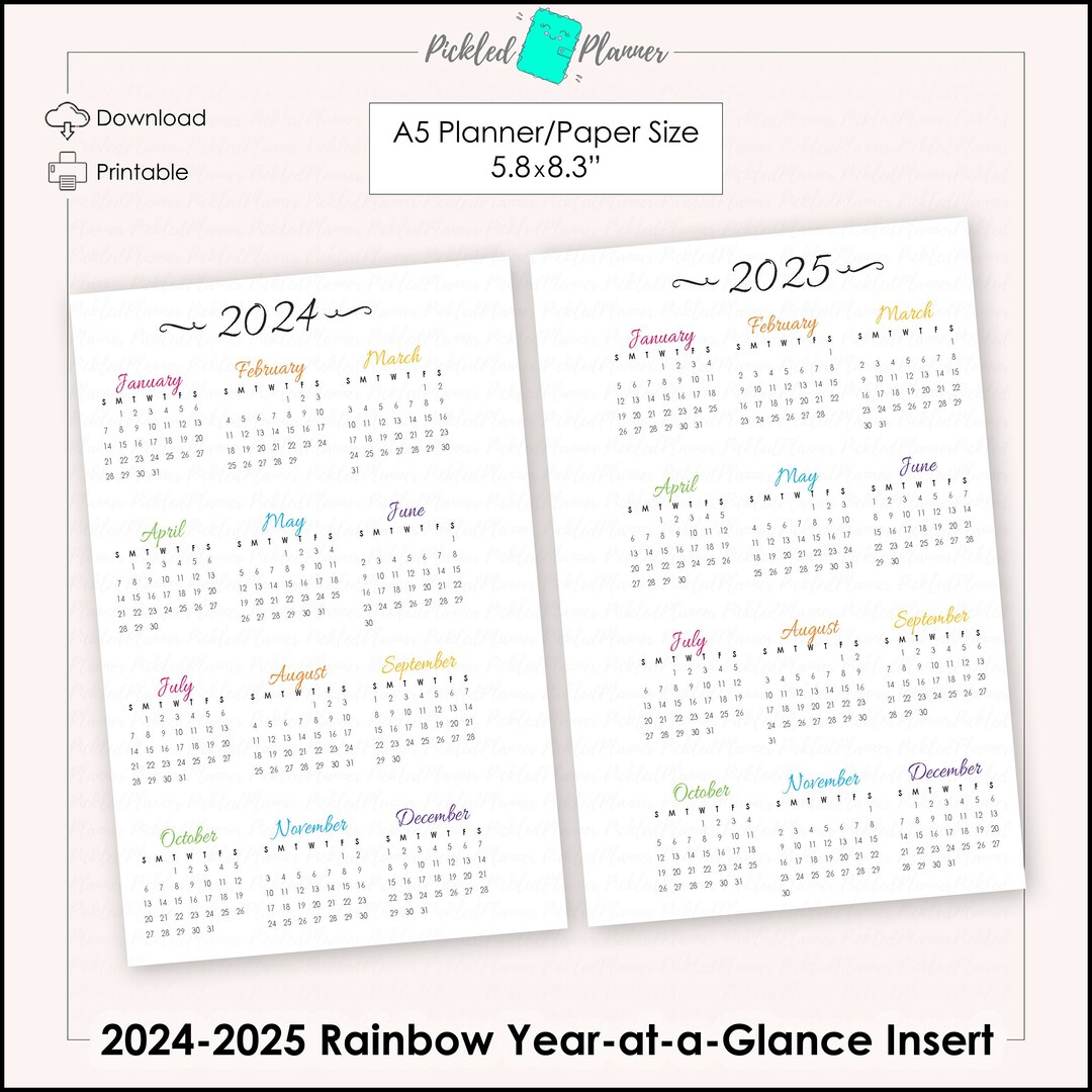 A5 Bright Rainbow 2024-2025 Dated Year-at-a-glance Month Planner ...